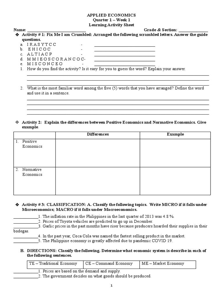 Melc 1 Applied Economics Pdf Economics Microeconomics