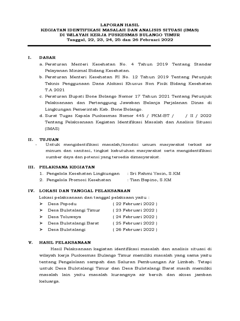 Laporan Hasil Imas | PDF