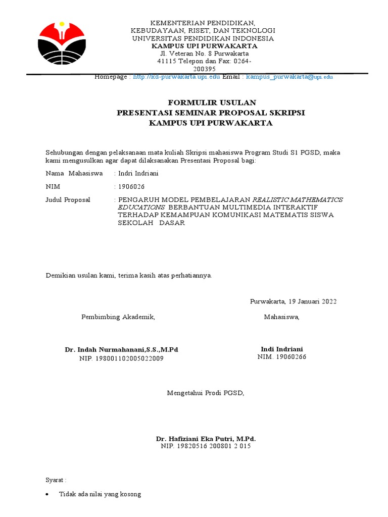 Usulan Presentasi Skripsi PGSD UPI | PDF