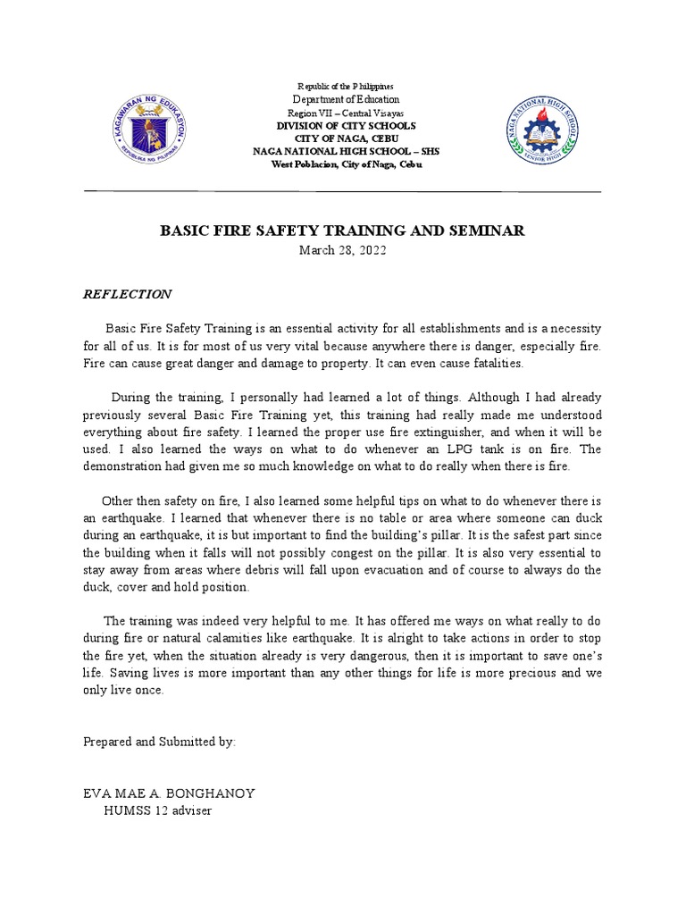 Portfolio On BASIC FIRE SAFETY TRAINING AND SEMINAR | PDF | Disasters ...