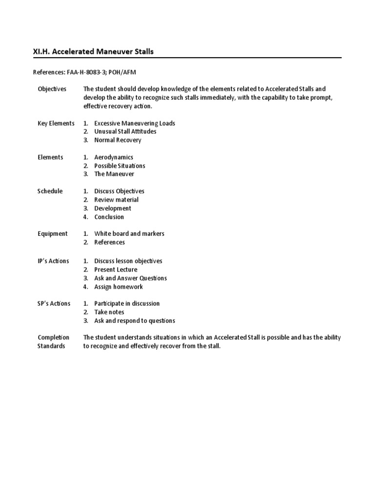 11.H. Accelerated Maneuver Stalls (Demonstration) | PDF | Lift (Force ...