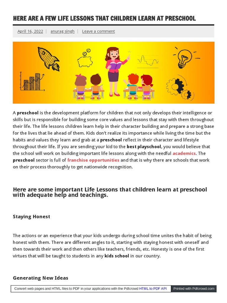 WWW Bachpanglobal Com Blog Life Lessons Children Learn Presc | PDF ...