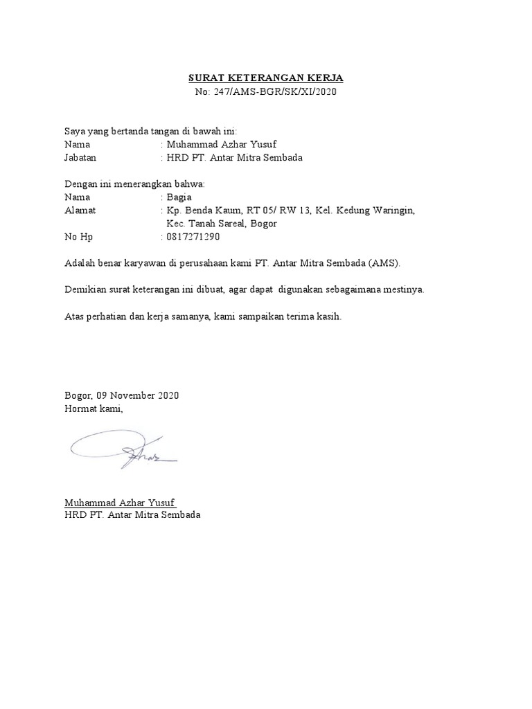 Surat Keterangan Bagia | PDF