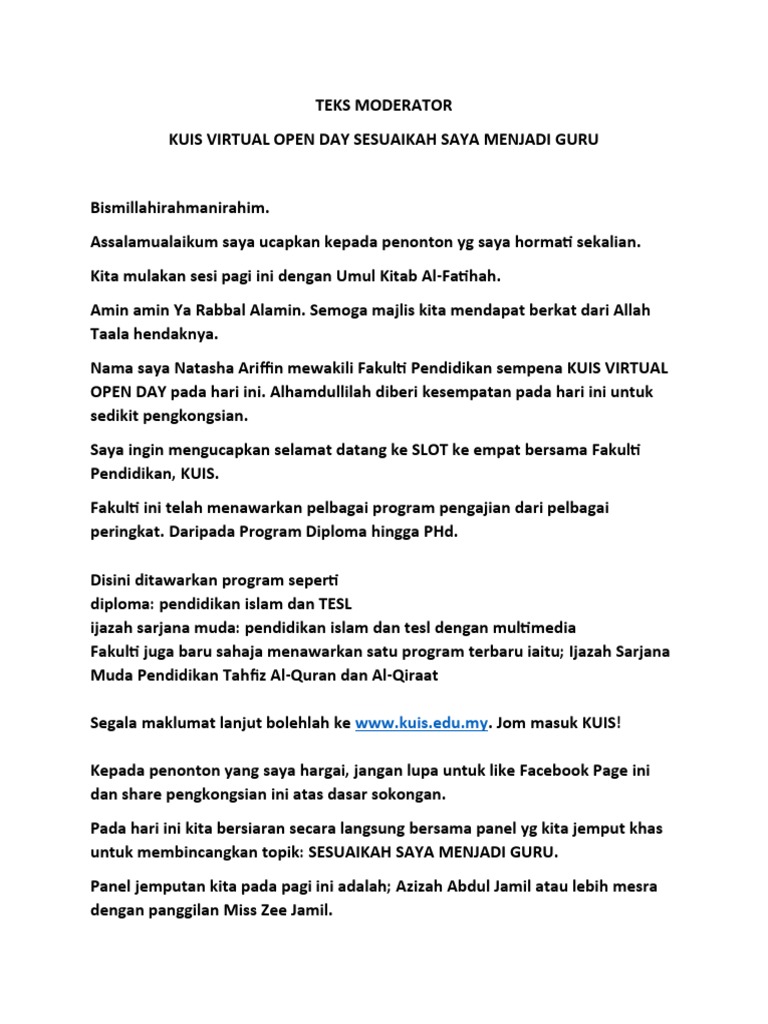 Teks Moderator Kuis Virtual Day | PDF | Gaya Hidup