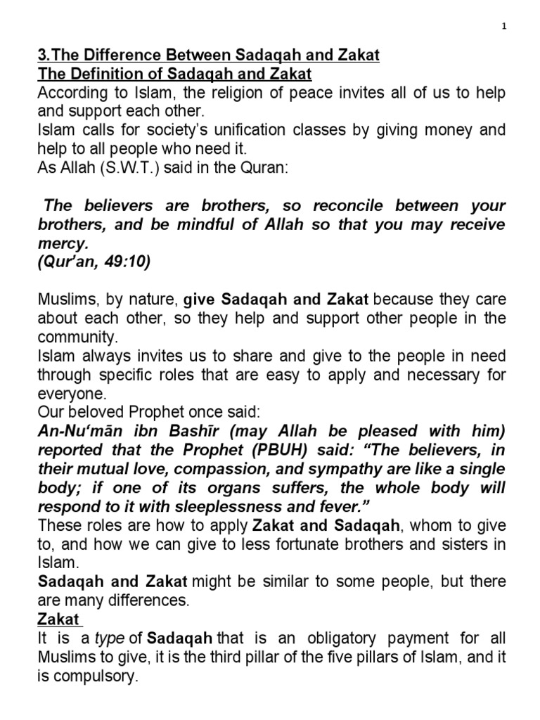 3 The Difference Between Sadaqah and Zakat | PDF | Semitic Words And Phrases | Islamic Ethics