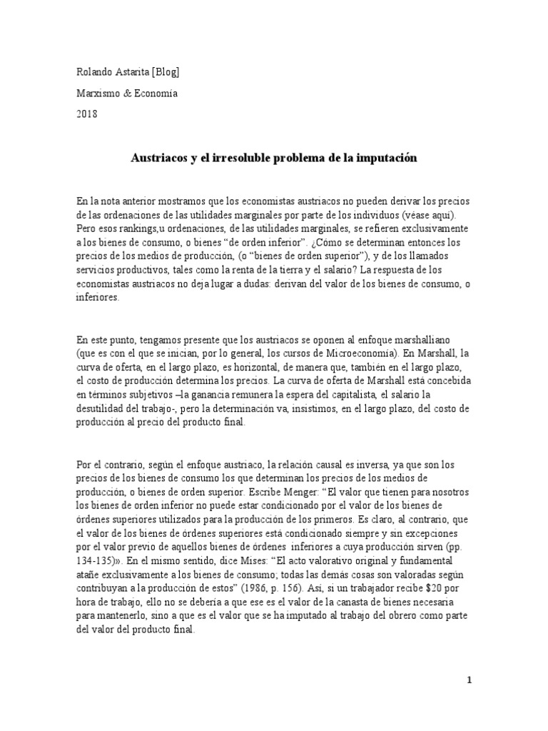 Rolando Astarita - Austriacos y El Irresoluble Problema de La ...