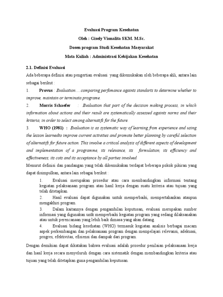 Evaluasi Program Kesehatan Masyarakat | PDF | Karier & Perkembangan