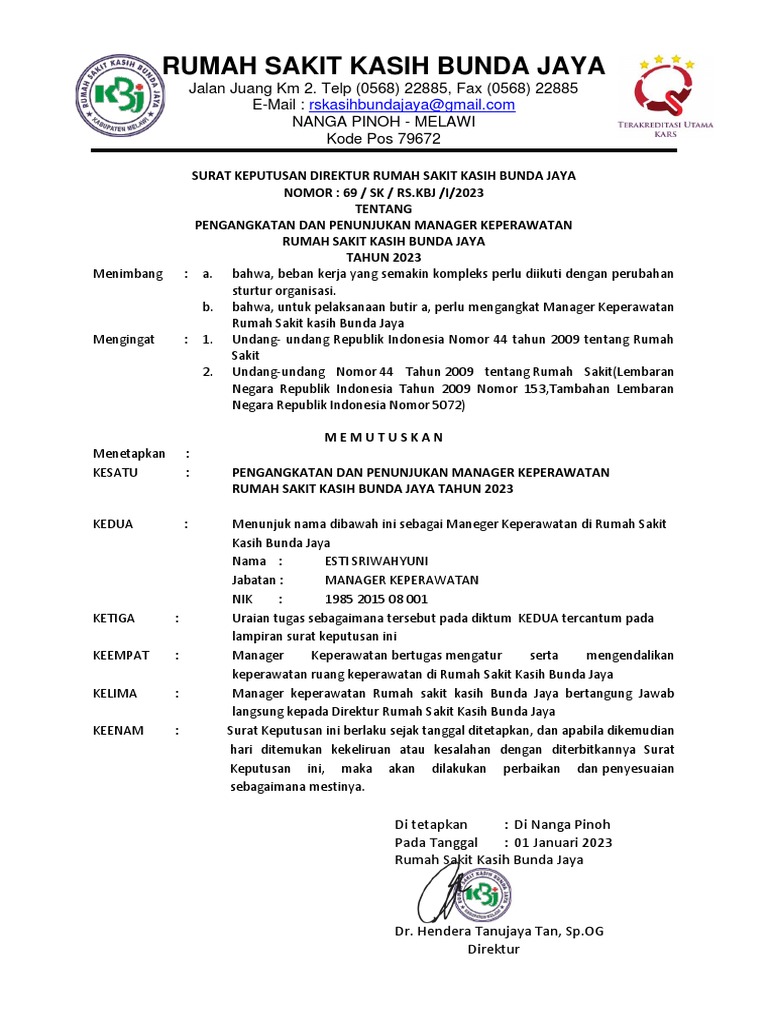 SK Manager Keperawatan | PDF | Bisnis