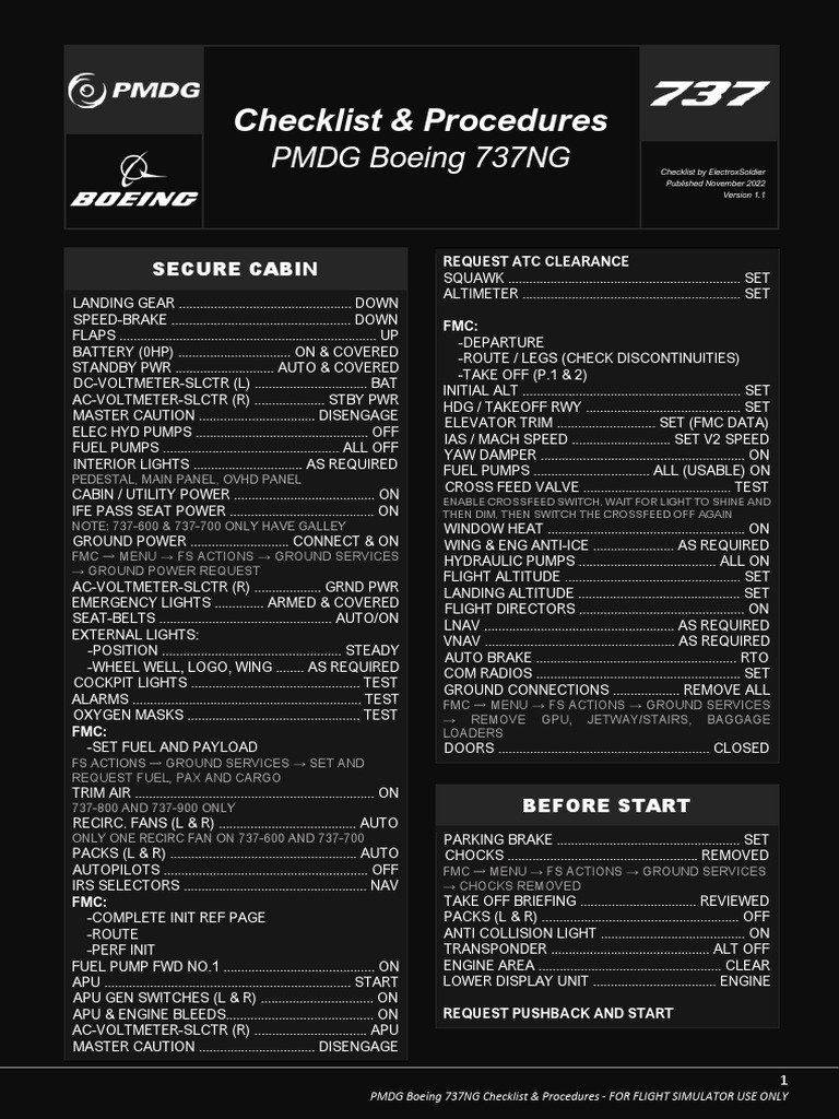 PMDG 737NG Checklist Dark Mode v1.1 | PDF | Aviation | Aircraft