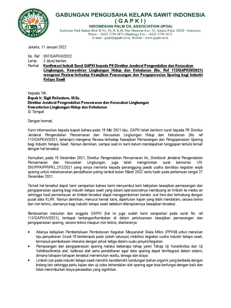 007 - Surat Ke Dir PPKL KLHK Terkait Review Terhadap Kewajiban ...
