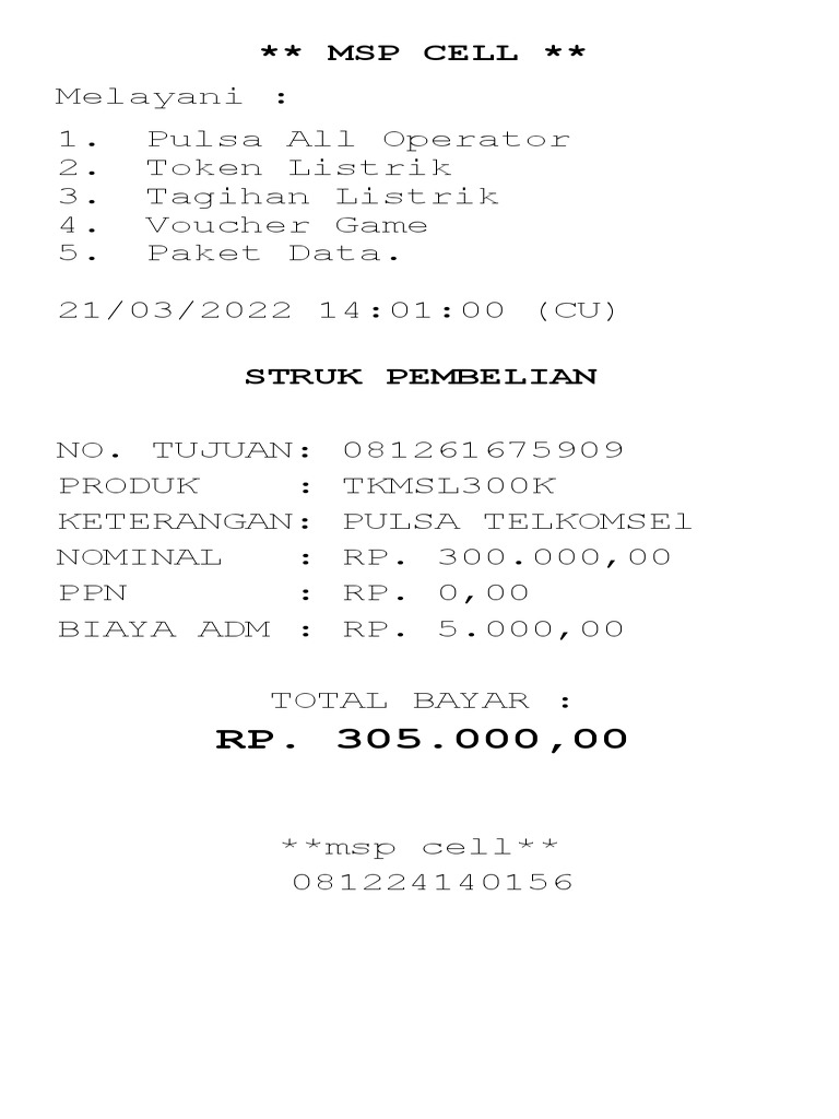 Contoh Struk Token Listrik | PDF