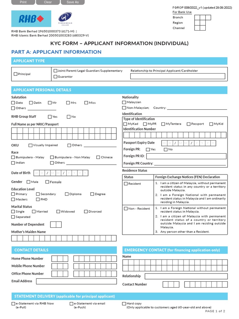 FGROP 008 - 2022 - KYC Form - Applicant Information (Individual) | PDF | Employment | Economies