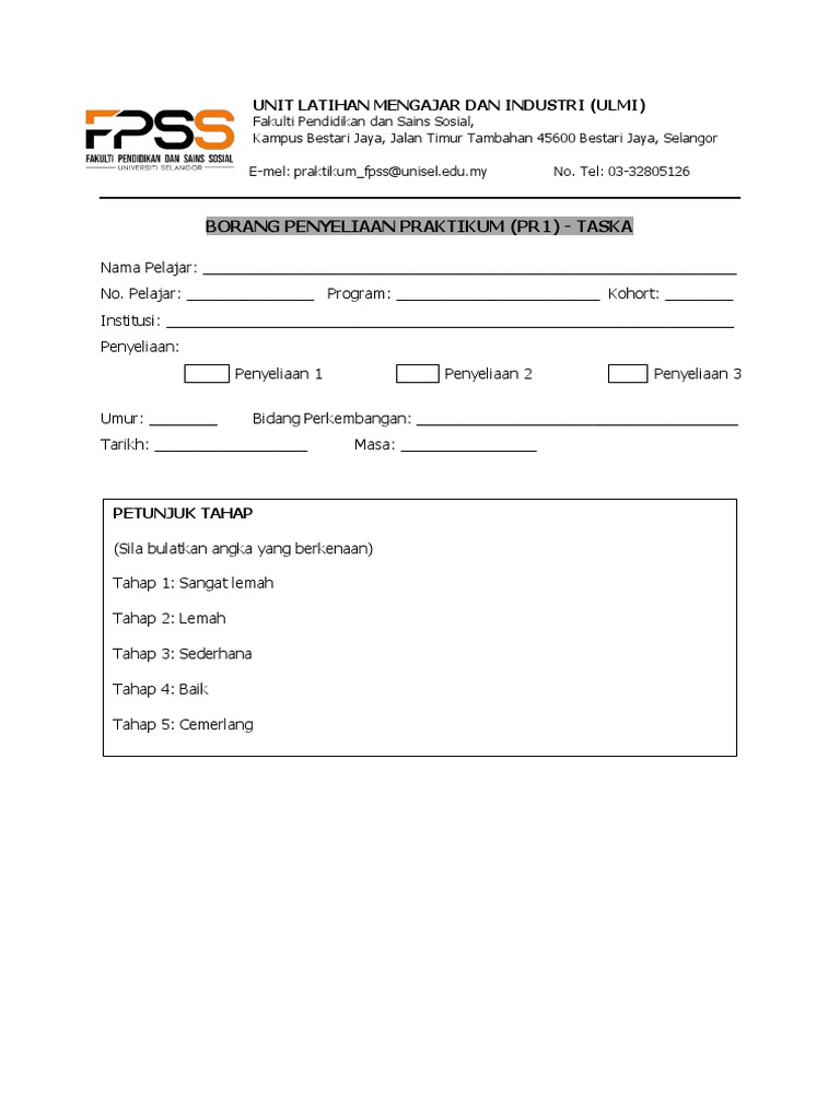 Borang Penyeliaan Praktikum (PR1-Taska) | PDF