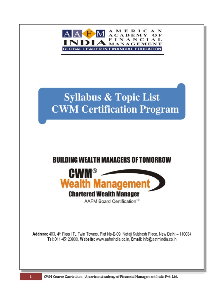 CWM Detailed Curriculum - 2021 | PDF | Insurance | Balance Of Payments