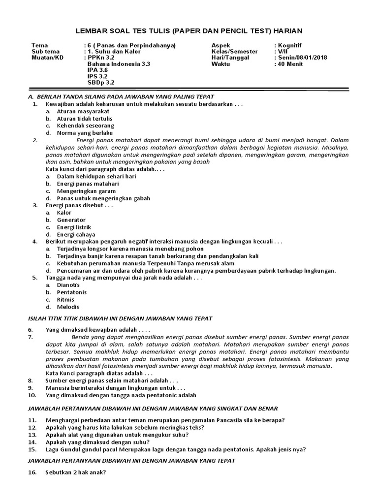 Lembar Soal Tes Tulis | PDF