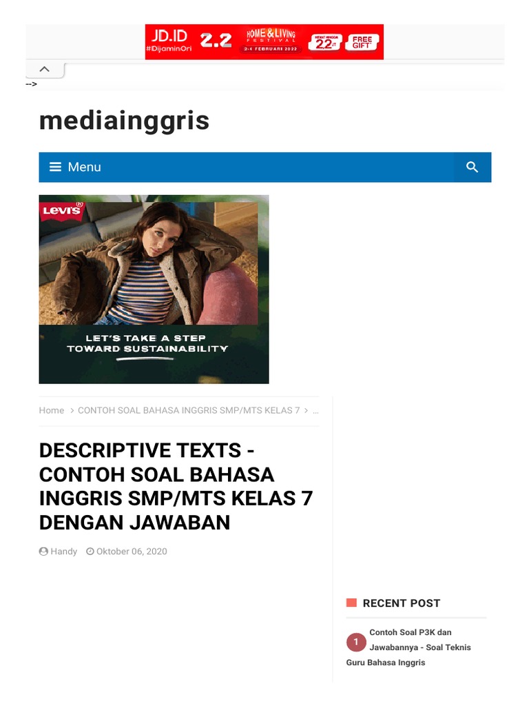 Descriptive Texts - Contoh Soal Bahasa Inggris SMP - MTS Kelas 7 Dengan ...