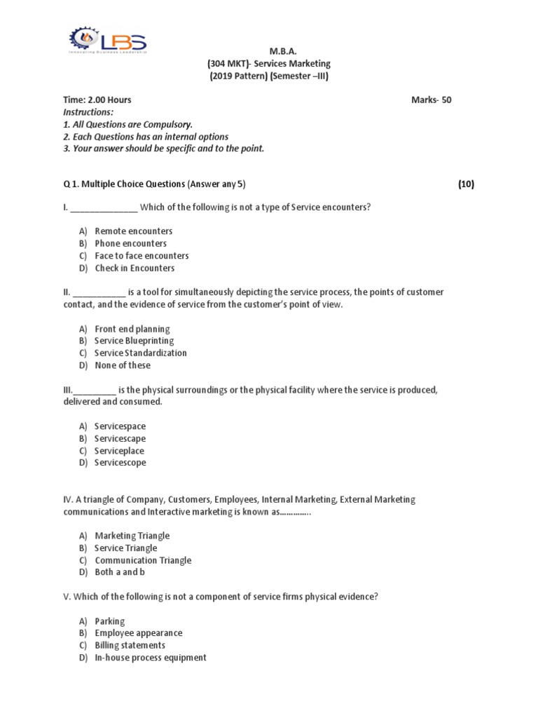 304 SM Question Paper (Internal) | PDF | Marketing | Pricing
