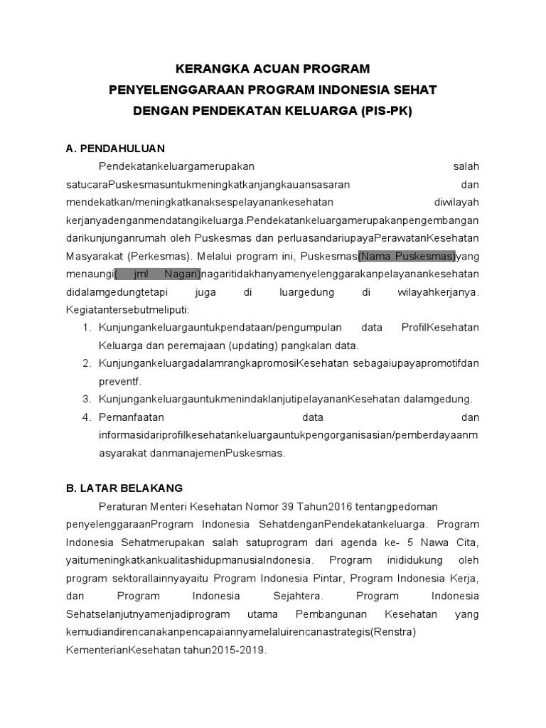 Kerangka Acuan Program Pis PK 2022 | PDF | Kesehatan Holistik