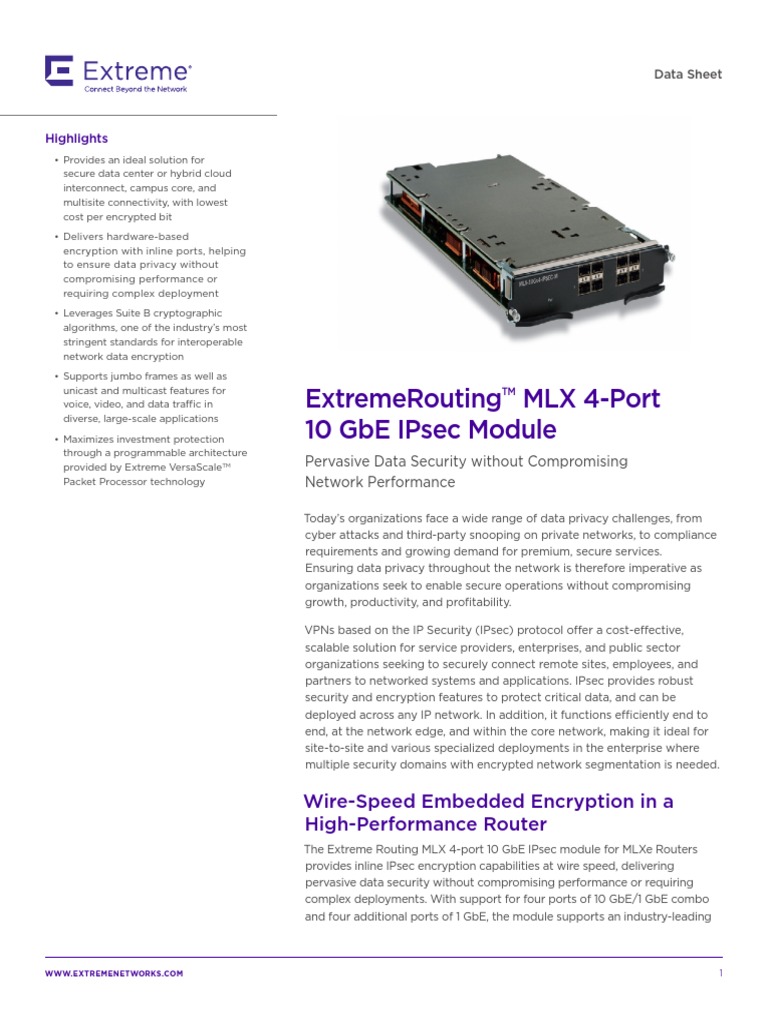 Mlxe 4 Port 10 Gbe Ipsec Module Data Sheet Pdf Computer Network