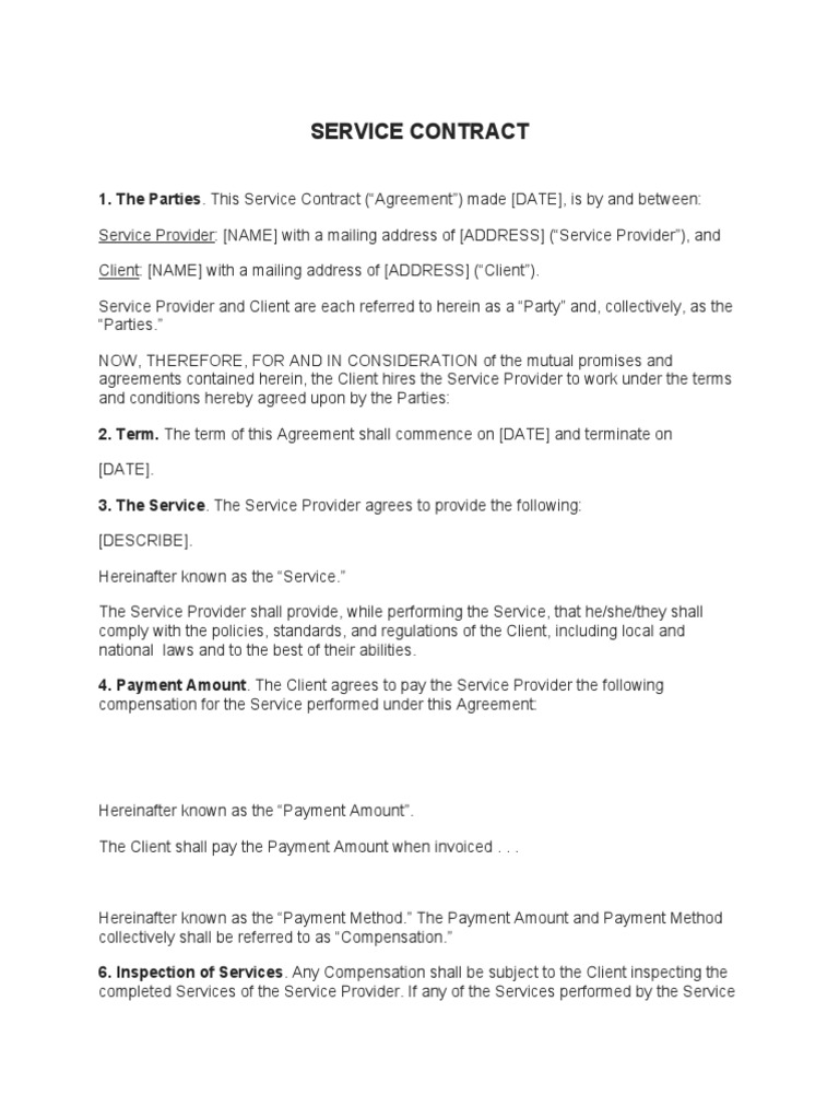 Service Contract - Service Provider | PDF