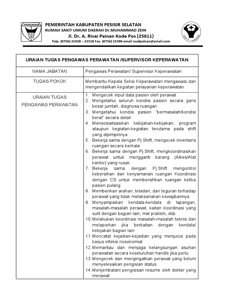 URAIAN TUGAS PENGAWAS Atw SUPERVISOR PERAWATAN 2021 | PDF
