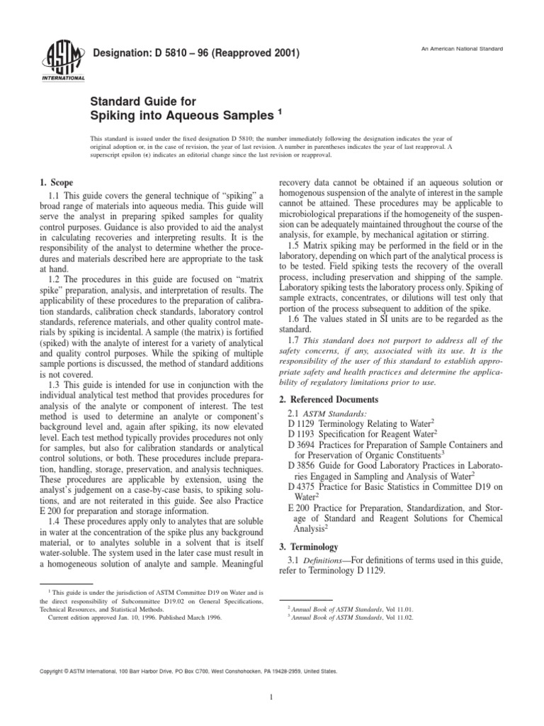 Spiking Into Aqueous Samples: Standard Guide For | PDF | Solubility ...