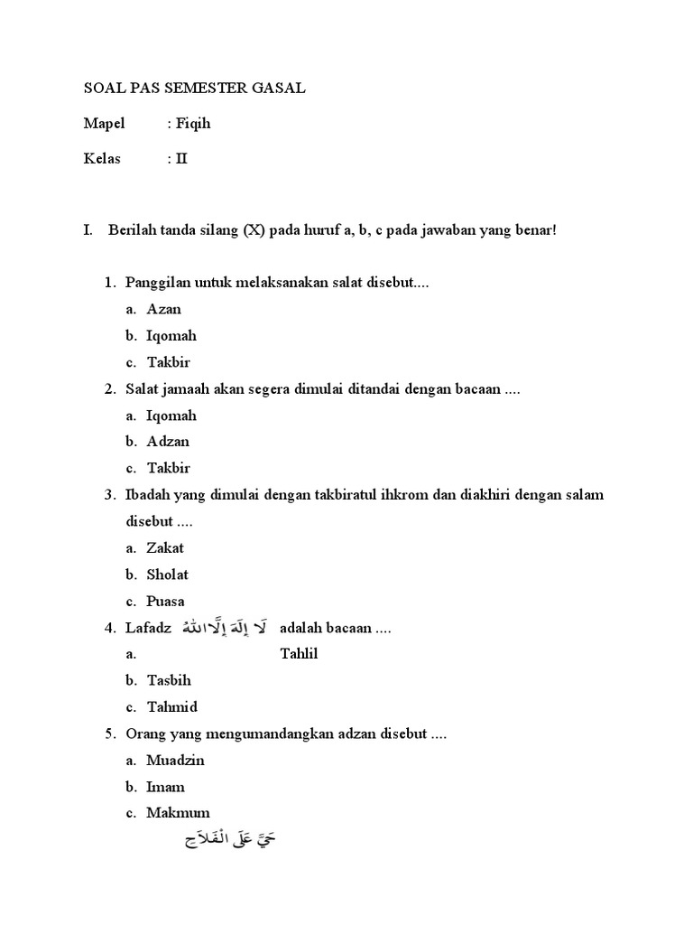 Soal Fiqih Pat 1 Kelas 2 2022-2023 | PDF