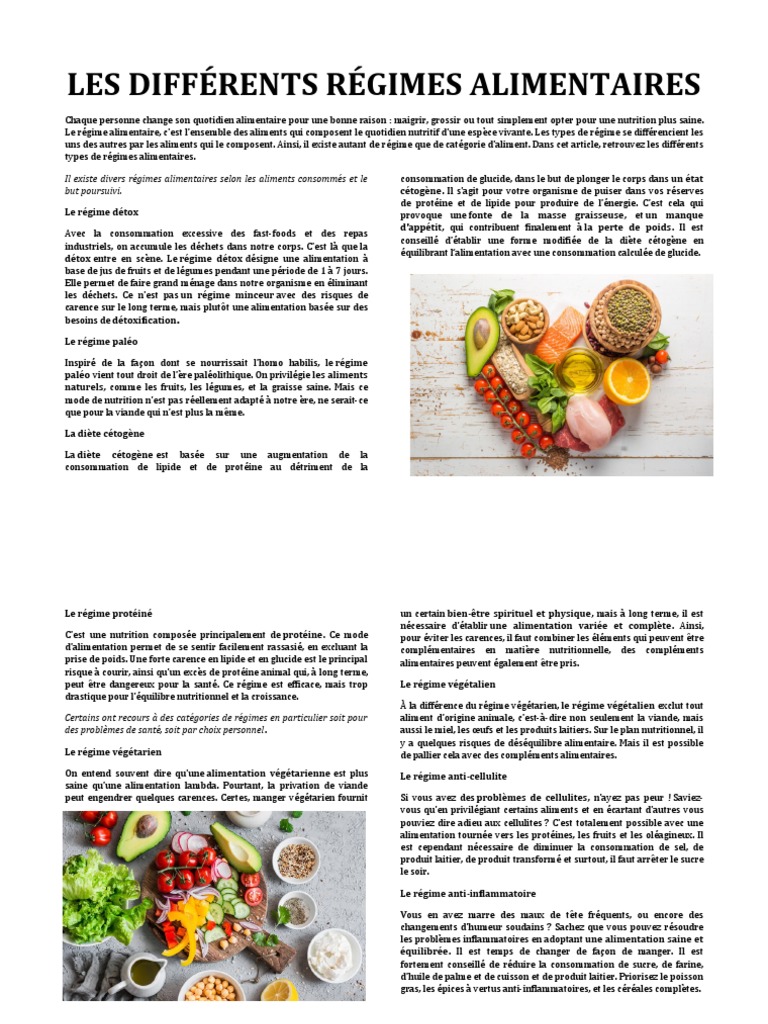 Types de régimes alimentaires expliqués | PDF | Nutrition | Régime et ...