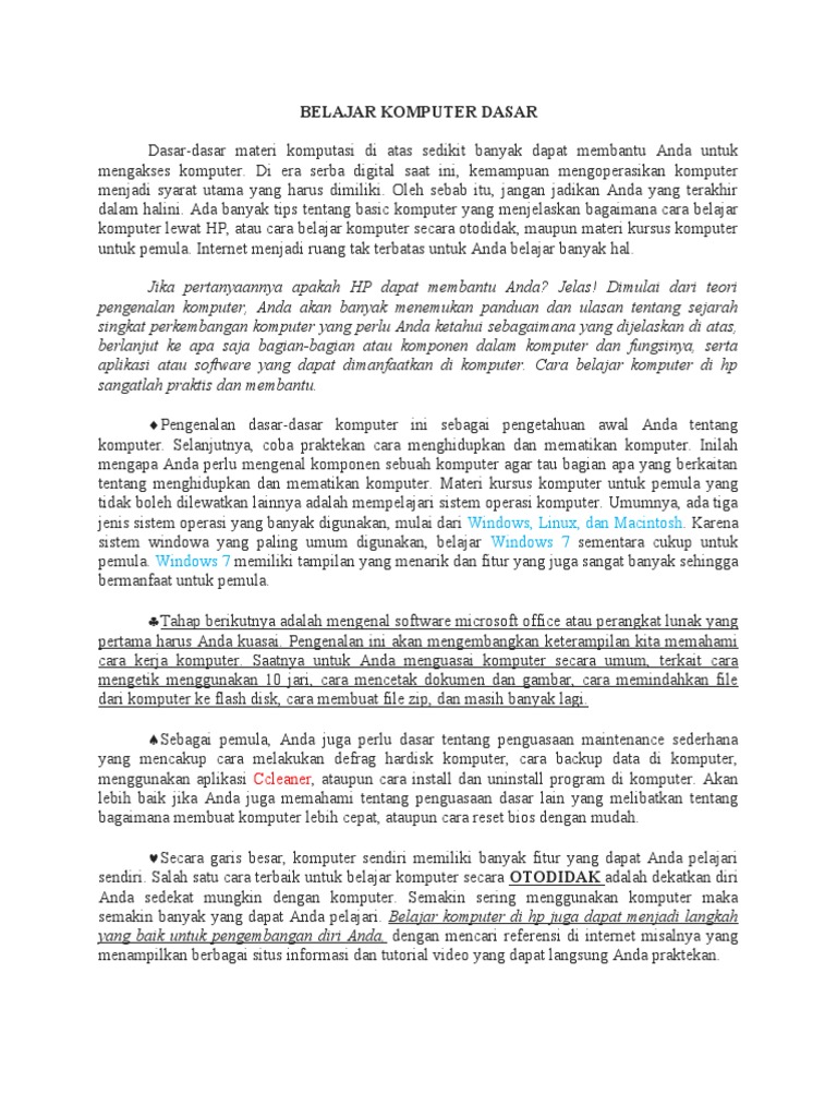 Belajar Komputer Dasar | PDF