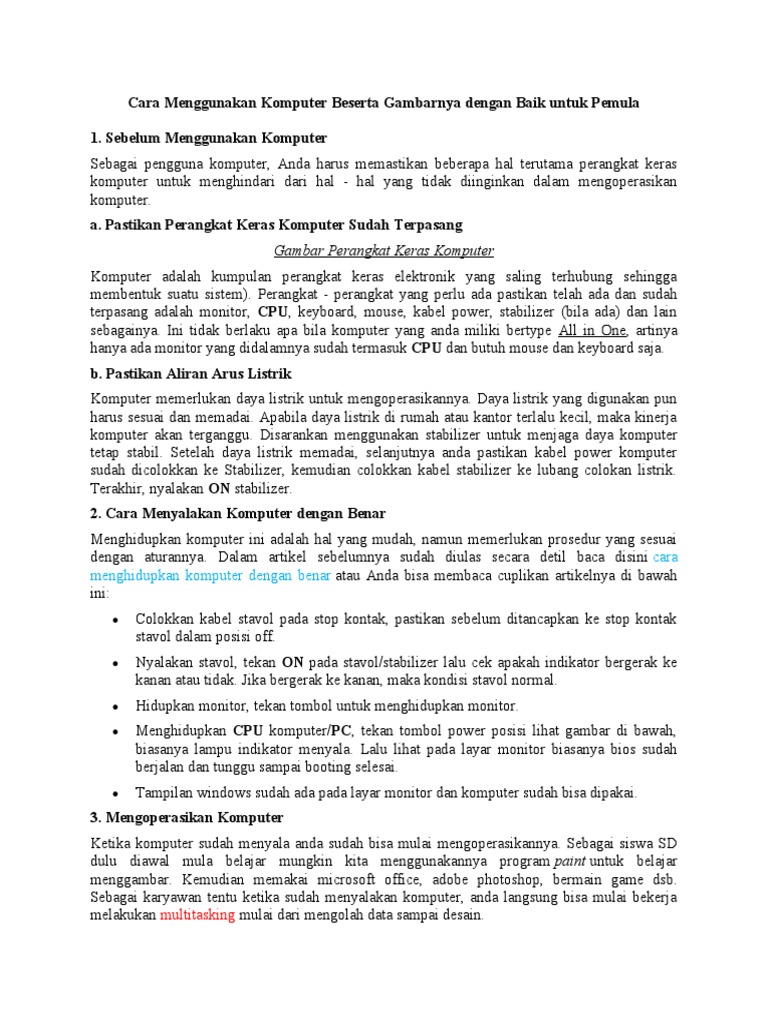 Cara Menggunakan Komputer Beserta Gambarnya Dengan Baik Untuk Pemula ...