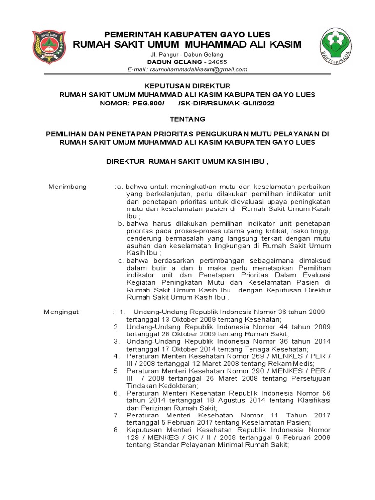 Prioritas Pengukuran Mutu RSUD Muhammad Ali Kasim | PDF