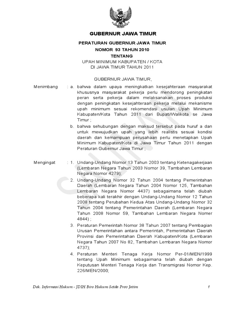 Upah Minimum Jawa Timur 2011 Pdf
