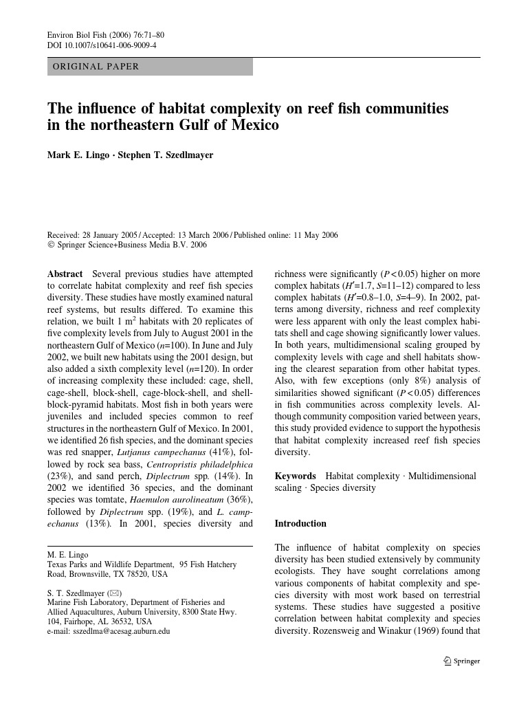 The Influence of Habitat Complexity On Reef Fish Communities in The Northeastern Gulf of Mexico ...