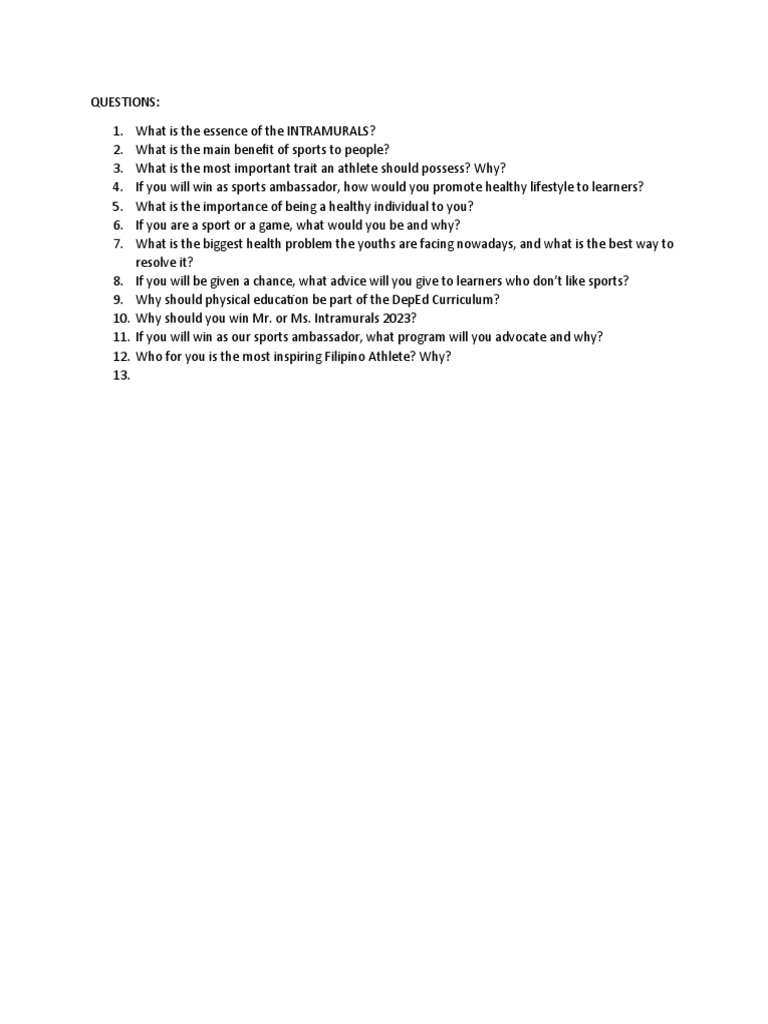 Mr. and Ms. Intrams Q&A | PDF