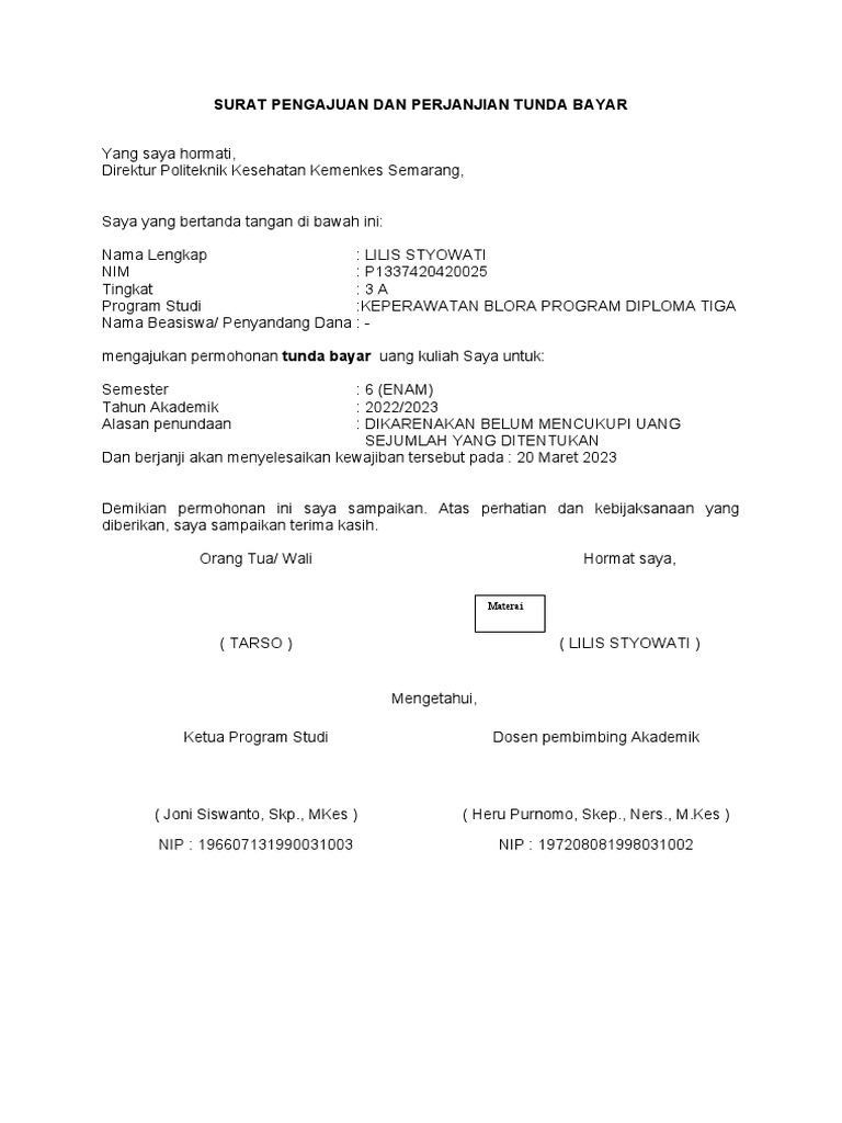 Surat Pengajuan & Perjanjian Tunda Bayar SMTR 5 | PDF