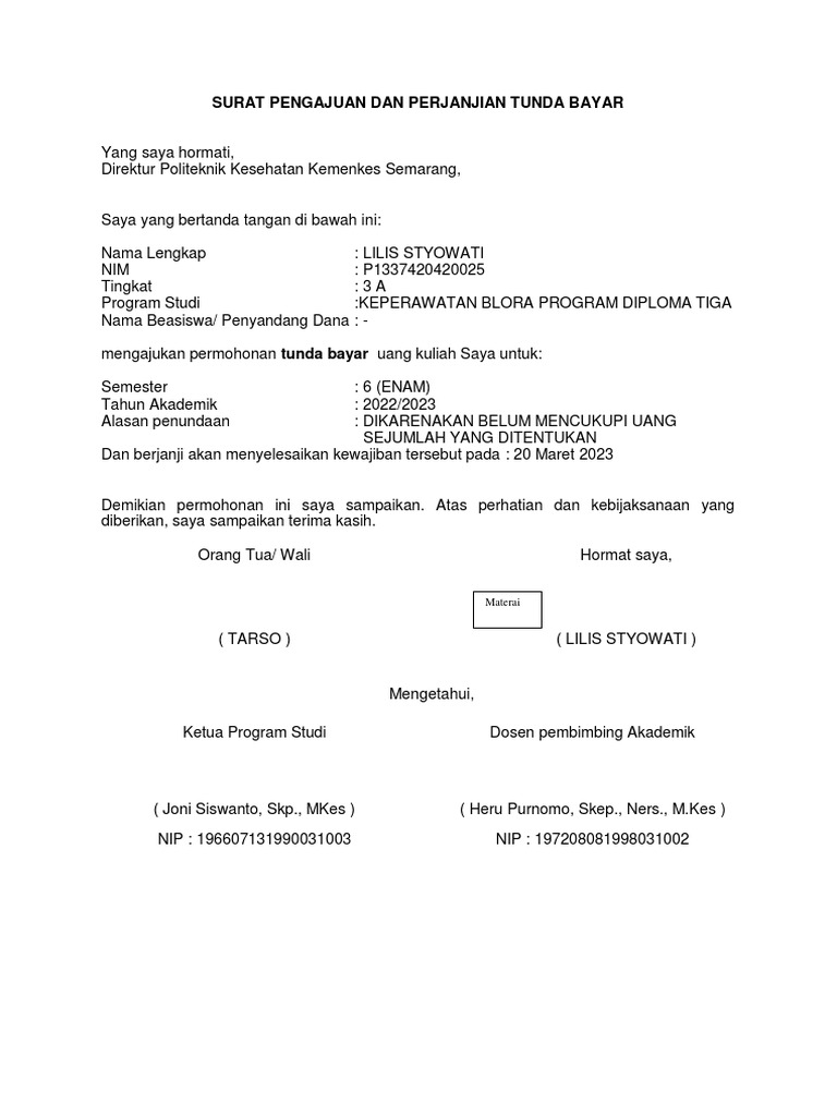 Surat Pengajuan & Perjanjian Tunda Bayar SMTR 5 | PDF