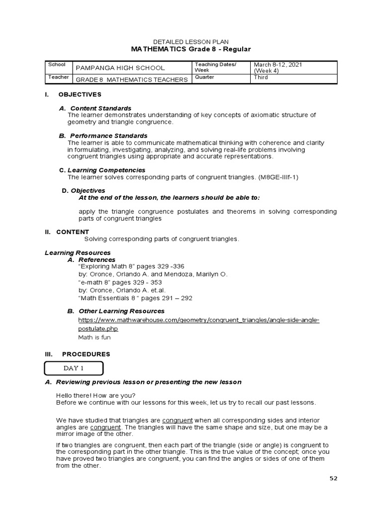 Q3 Grade 8 Week 4 Pdf Triangle Classical Geometry