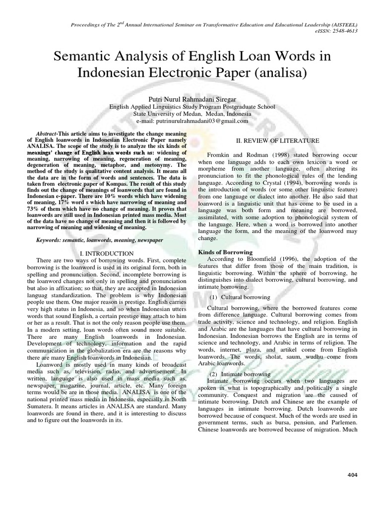 Semantic Analysis of English Loan Words in Indonesian Electronic Paper ...