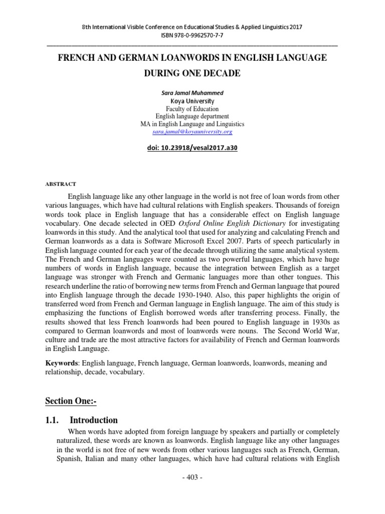 French and German Loanwords in English Language During One Decade | PDF | English Language ...