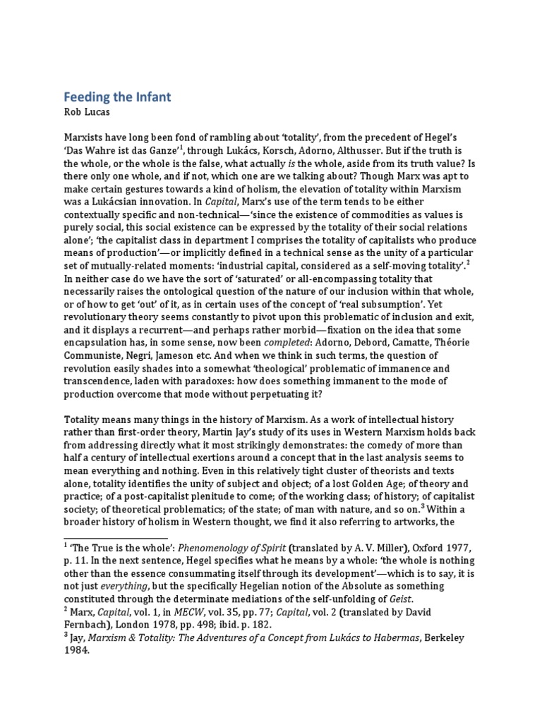 Rob Lucas - Feeding The Infant | PDF | Capitalism | Louis Althusser