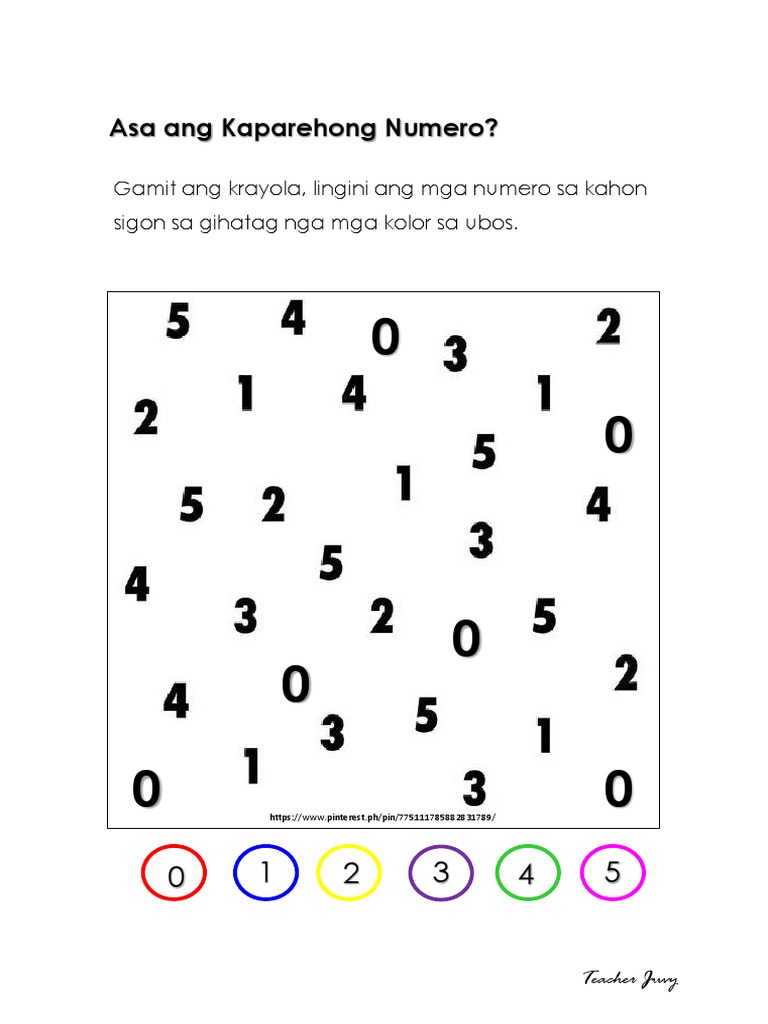Pagpahanas Sa Pag Ila Ug Pagsulat Sa Numero 0 5 | PDF