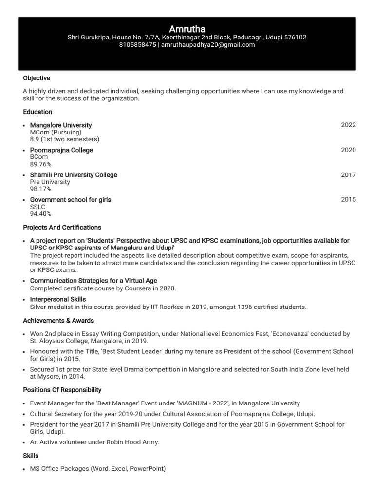 Amrutha Resume | PDF
