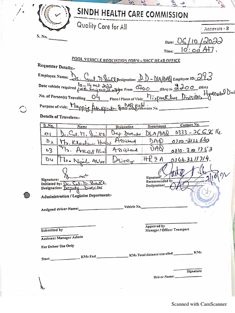Pool Vehicle Requisition MPK | PDF