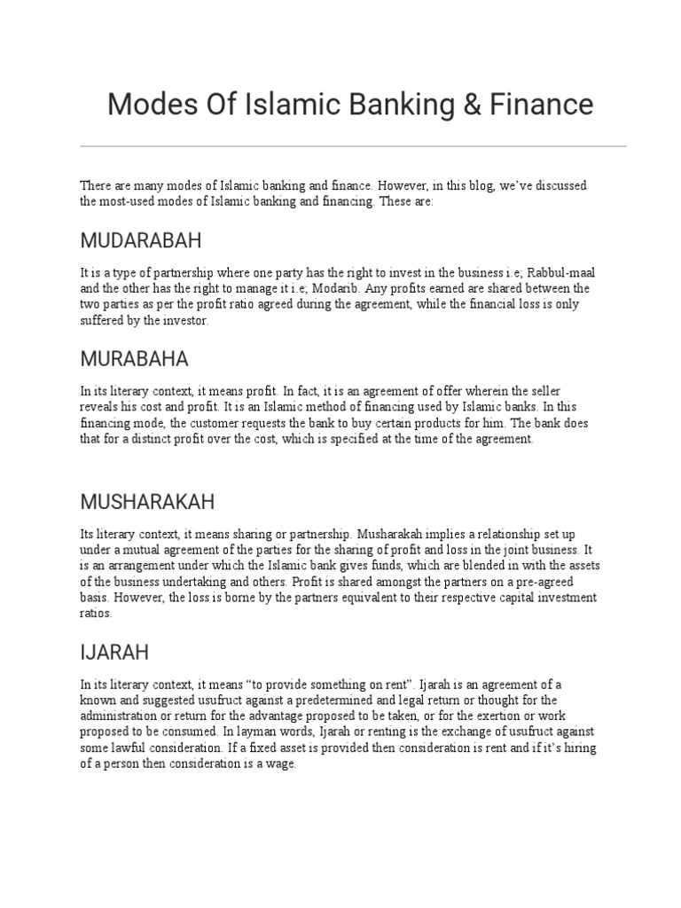 6 Major Modes of Financing in Islamic Bank | Download Free PDF | Islamic Banking And Finance ...