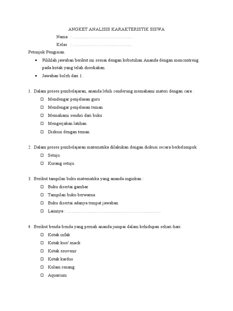 1.b. Angket Analisis Karakteristik Siswa | PDF