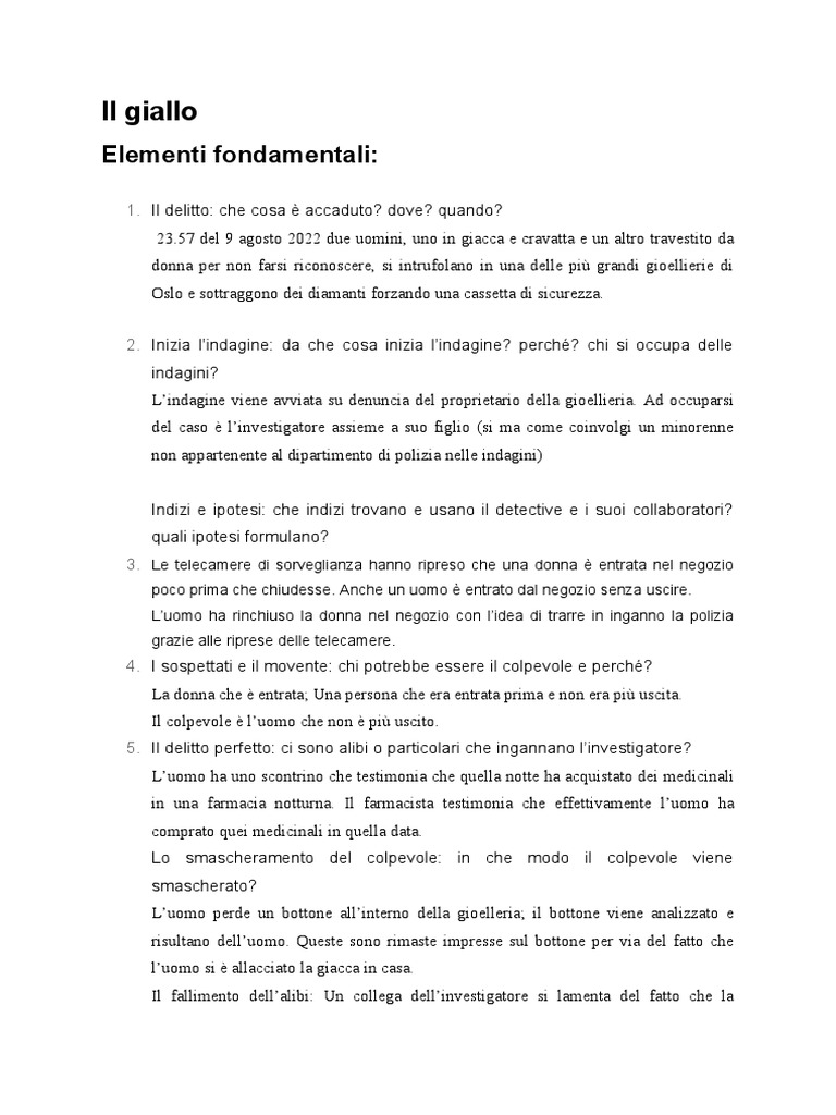 Lo Schema Del Racconto - Giallo - . | PDF