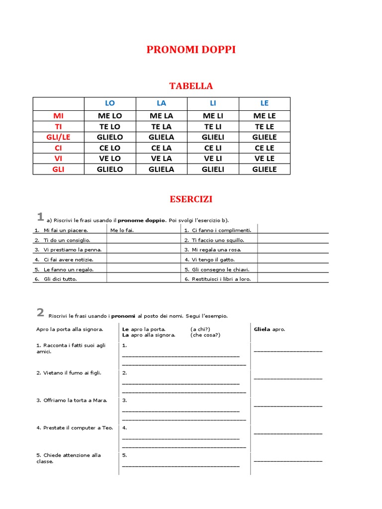Pronomi Doppi: Tabella | PDF