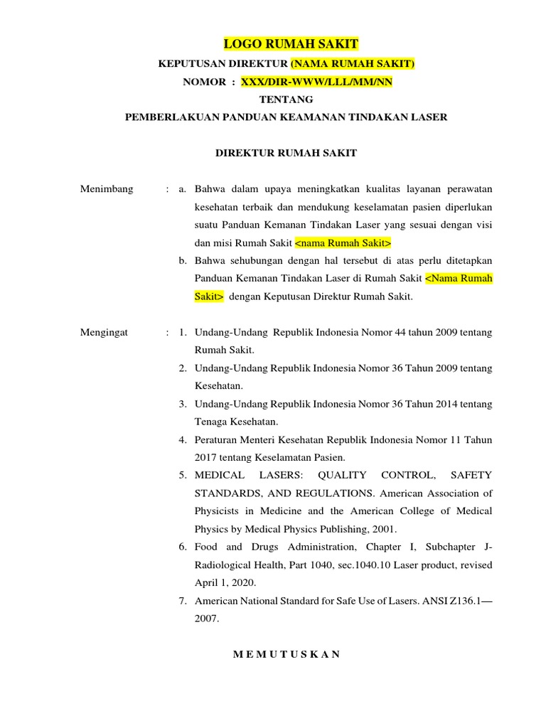 PAN-SHG-AMA-012 Panduan Keamanan Tindakan Laser - Rev00 - 04022021 | PDF