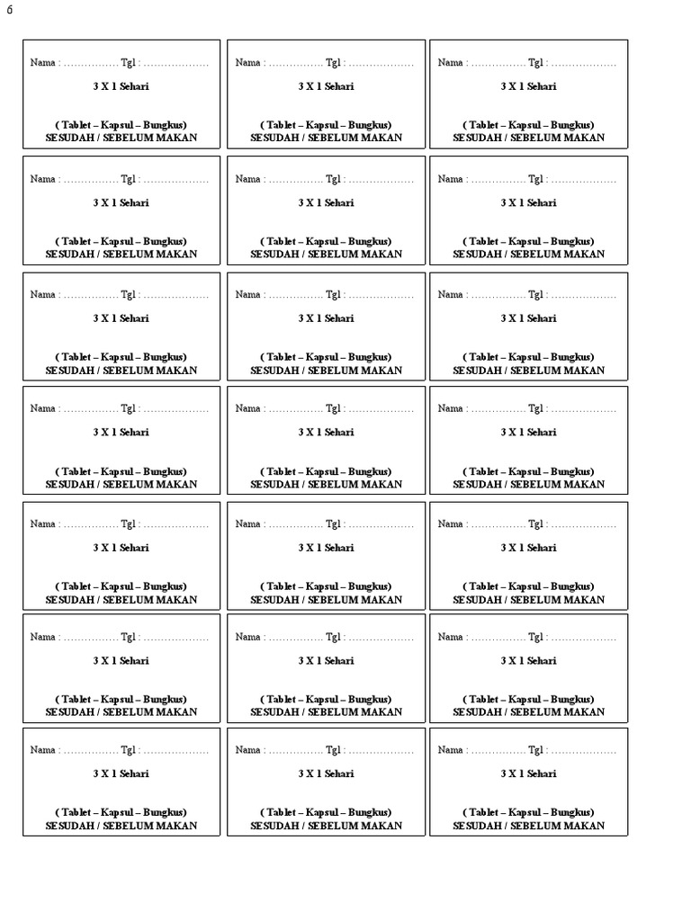 Contoh Etiket Resep Harian | PDF