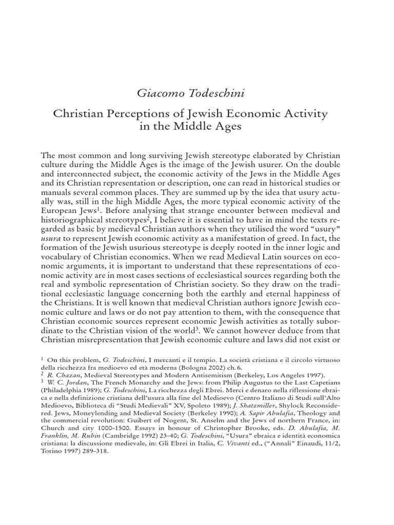Christian Perceptions of Jewish Economic Activity in The Middle Ages ...